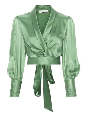 Zimmermann Silk Cropped Wrap Top - Green