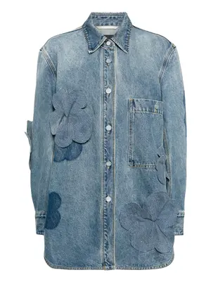 JNBY Oversized Floral-appliqué Denim Jacket - Blue