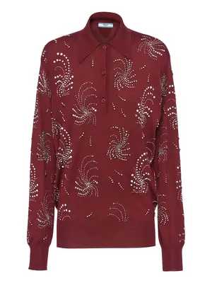 Prada Crystal-embellished Cashmere Polo Shirt - Red