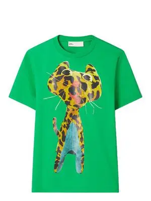 Tory Burch Tory Burch Printed Cotton T-Shirt Green