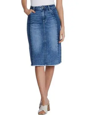 WASH LAB DENIM Two-tone Raw Hem Skirt - Compass Blue Combo