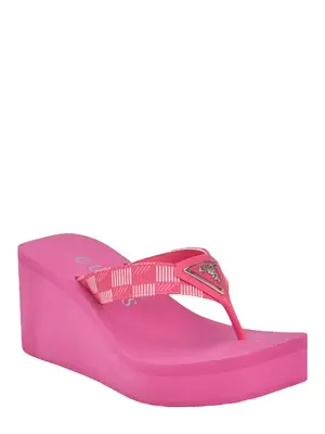 Guess Demmey Platform Wedge Flip Flop - Dark Pink
