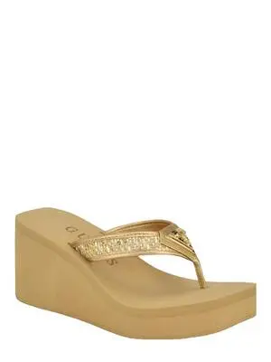 Guess GUESS Demmey Platform Wedge Flip Flop Gold