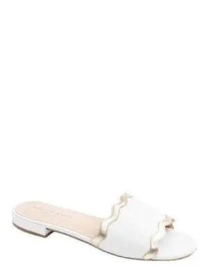 PATRICIA GREEN Emma Raffia Slide Sandal - White/ Gold Leather