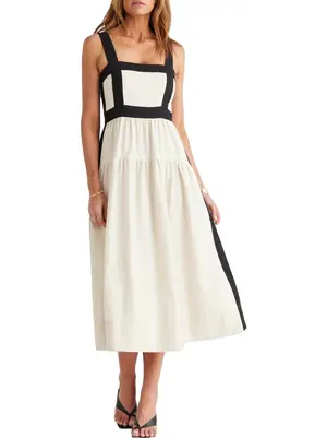 BRAVE+TRUE Jolie Contrast Trim Midi Dress - Natural/ Black
