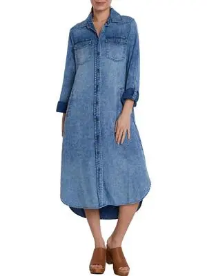 WASH LAB DENIM Midi Shirt Dress - Iceland Blue