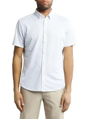 Mizzen+main Halyard Dot Print Short Sleeve Button-up Shirt - White/blue