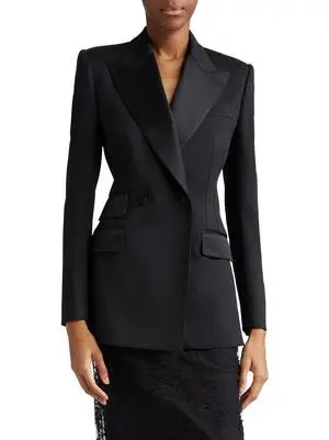 Dolce & Gabbana Double Breasted Wool Blend Tuxedo Jacket - Nero