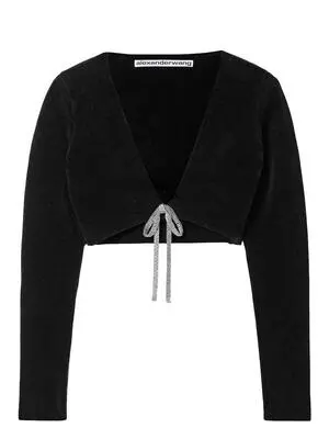 Alexander Wang Cropped Crystal-embellished Cardigan - Black