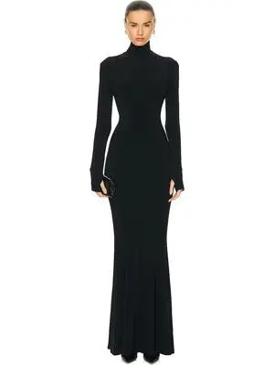 Norma Kamali Long Sleeve Turtle Fishtail Gown - Black