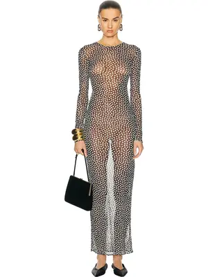 Saint Laurent Long Sleeve Maxi Dress - Noir Craie
