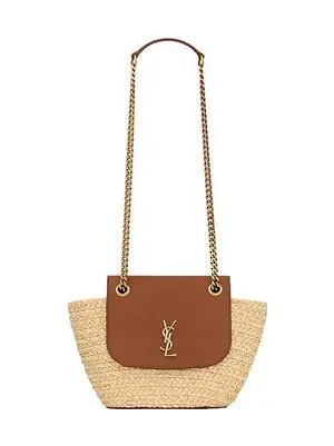 Saint Laurent Mini Panier Raffia Handbag - Natural + Brick Raffia And Leather/gold