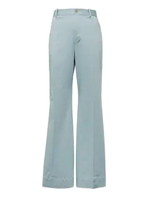 Plan C High-rise Flared Cotton-blend Pants - Blue