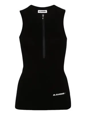 JIL SANDER Logo-print Fine-ribbed Tank Top - Black