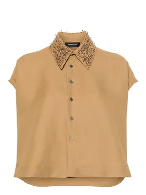 Fabiana Filippi Beaded Cap-sleeve Shirt - Brown