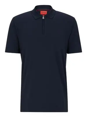 Hugo Zip-up Short-sleeve Piqué Polo Shirt - Blue
