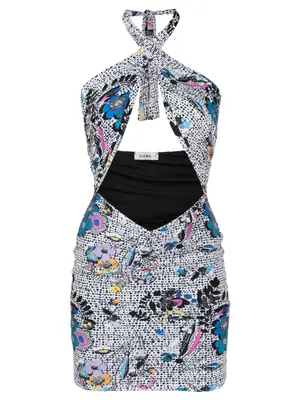 AMIR SLAMA Graphic-print Halterneck Mini Dress - Multicolour