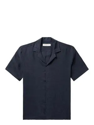 Orlebar Brown Maitan Camp-collar Linen Shirt - Blue