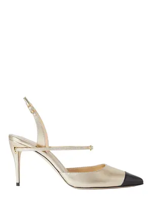 Jennifer Chamandi Vittorio 85 Metallic And Patent-leather Slingback Pumps - Ivory