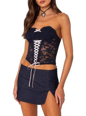 EDIKTED Lace Corset Strapless Top - Navy