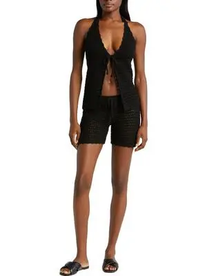 CAPITTANA Nora Open Knit Cover-up Shorts - Black