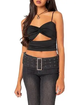 EDIKTED Twist Front Cutout Crop Top - Black