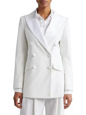 Eleventy Double Breasted Satin Tuxedo Jacket - White