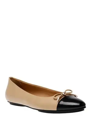 Anne Klein Luci Cap Toe Ballet Flat - Beige/black Smooth/patent