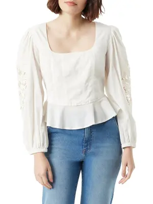 Sam Edelman Sam Edelman Lainey Lace Accent Cotton Peplum Top Arctic Wolf