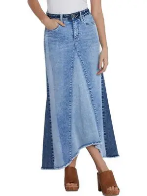 WASH LAB DENIM Patchwork Maxi Skirt - Patch Blues