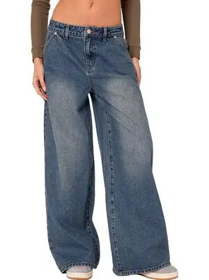 EDIKTED Baggy Wide Leg Jeans - Blue