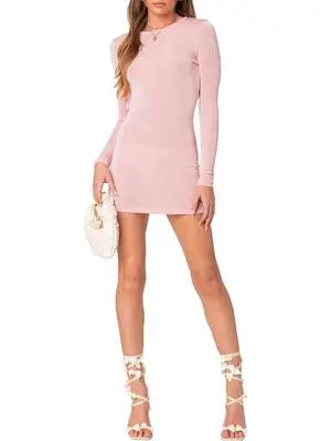 EDIKTED Alaric Long-sleeve Minidress With Open Back - Light-pink