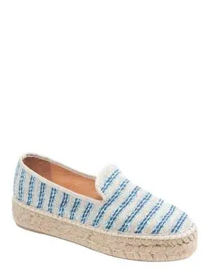PATRICIA GREEN Avery Espadrille Platform Flats - Navy Striped Canvas