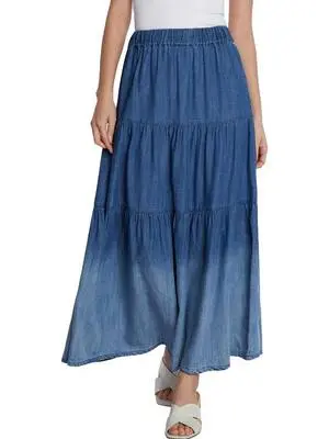 WASH LAB DENIM Ombré Tiered Maxi Skirt - Glacier Blue