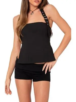EDIKTED Buckle Strap Halter Top - Black