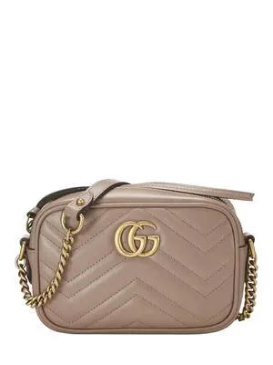Gucci Gucci Leather GG Marmont Crossbody Beige