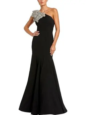 Mac Duggal One-shoulder Floral Gown - Black