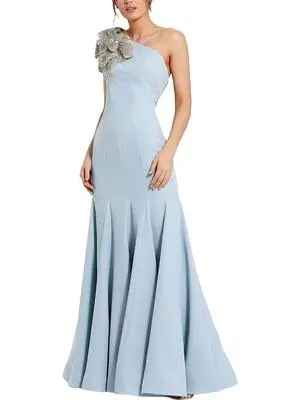 Mac Duggal One-shoulder Floral Gown - Powder Blue