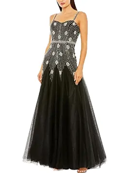 Mac Duggal Mac Duggal Slim Strap Embellished Bustier Gown Black Silver