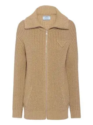 Prada Prada Wool Knit Zip-Up Cardigan Cammello