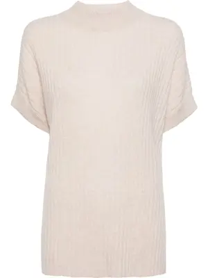 N.peal Ribbed-knit Organic Cashmere Poncho - Neutrals