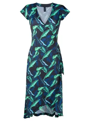 LYGIA & NANNY Falcão Leaf-print Wrap Dress - Blue