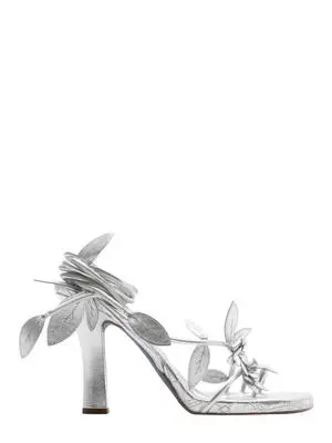 Burberry Ivy Flora 105mm Leather Sandals - Silver