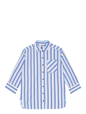 GANNI Striped Organic Cotton Shirt - Blue