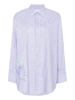 FORTE_FORTE Moon-embroidered Checked Shirt - Purple