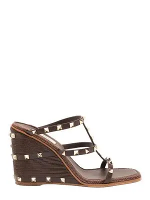 Valentino Garavani Rockstud-embellished Wedge Sandals - Brown