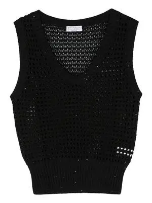 BRUNELLO CUCINELLI Sequin-Embellished Open-Knit Vest