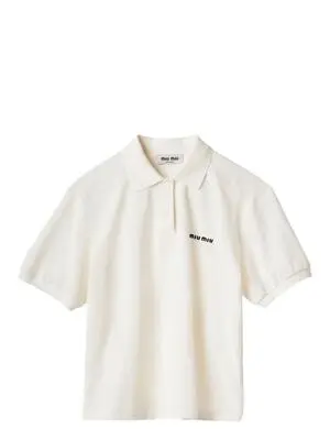 Miu Miu Logo-embroidered Cotton Polo Shirt - White