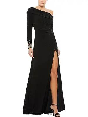 Mac Duggal Beaded Cuff Drop Shoulder Gown - Black Multi