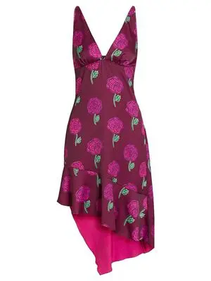 Versace Asymmetric Floral-print Satin-crepe Dress - Grape